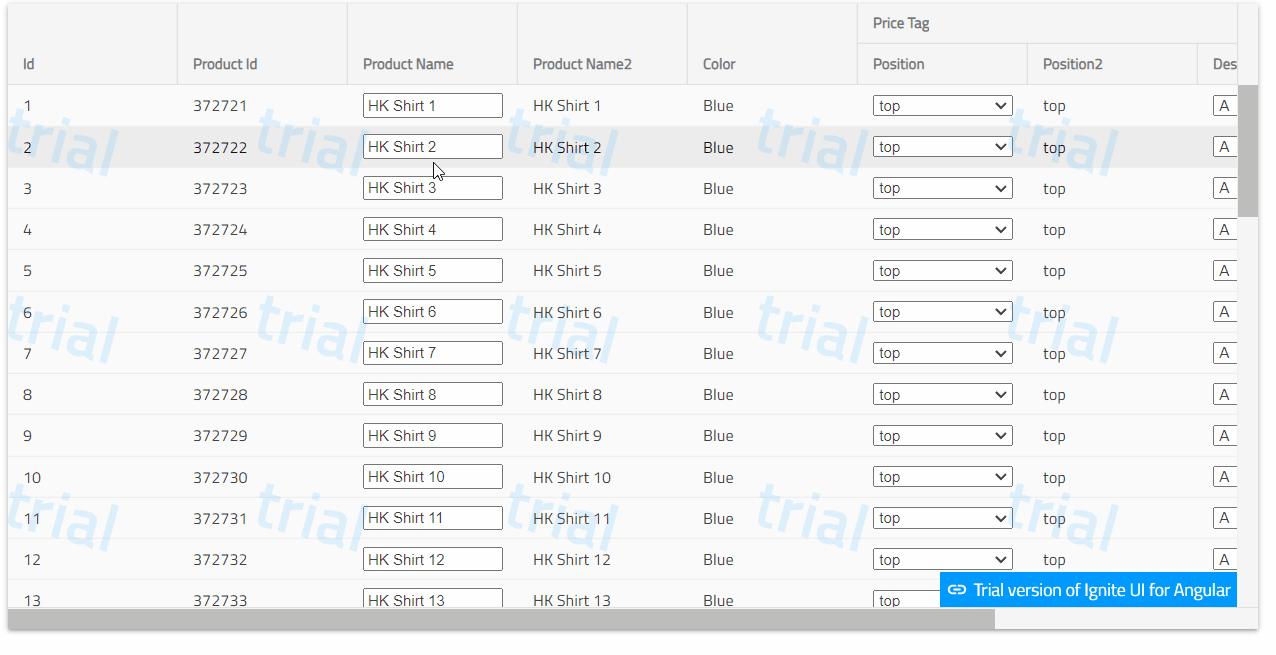 IgxGrid テンプレート機能を利用し、エディタを常に表示する – INFRAGISTICS ナレッジ ベース